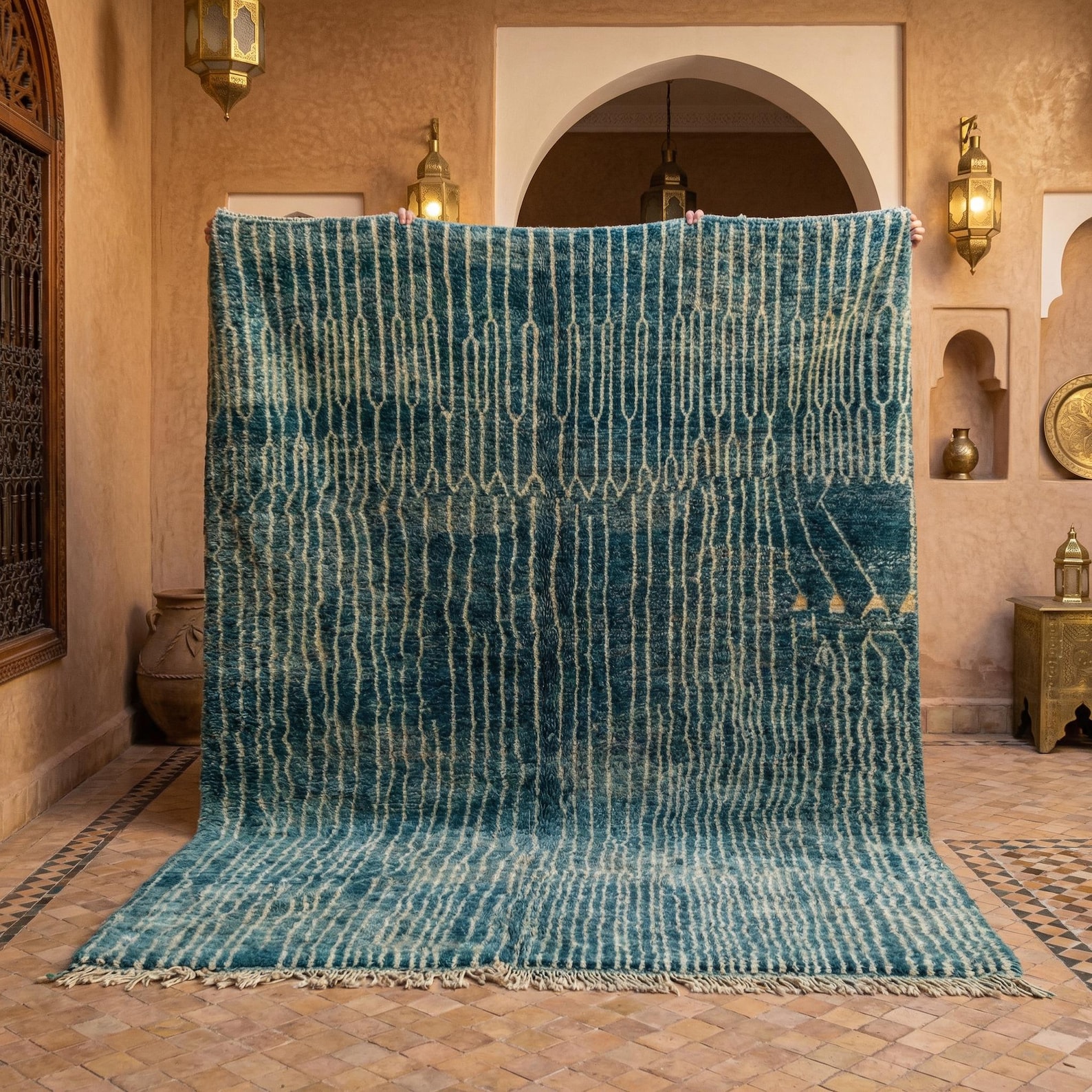 Turquoise Moroccan Rug - Fancy Large Area Plush Wool Rugs - Etsy