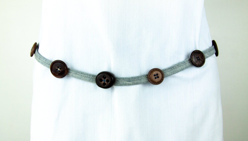 Hip Belt Upcycled Denim Brown Buttons Black Metal Chain Belt Artisan ...
