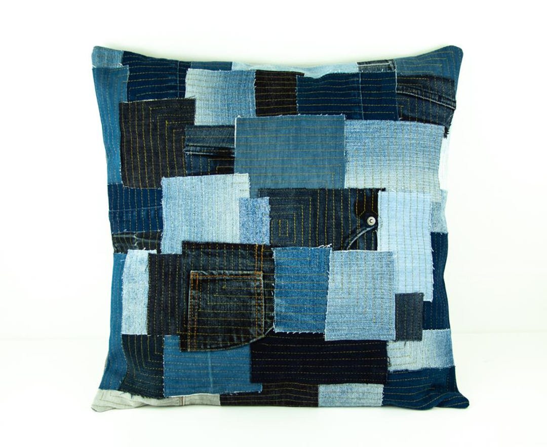 Boro Cushion Pillow Cover Upcycled Denim Quilted Crazy Patchwork ...