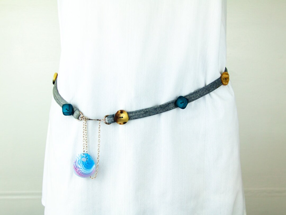 Hip Belt Vintage Buttons Upcycled Denim Silver Metal Chain Belt Artisan ...