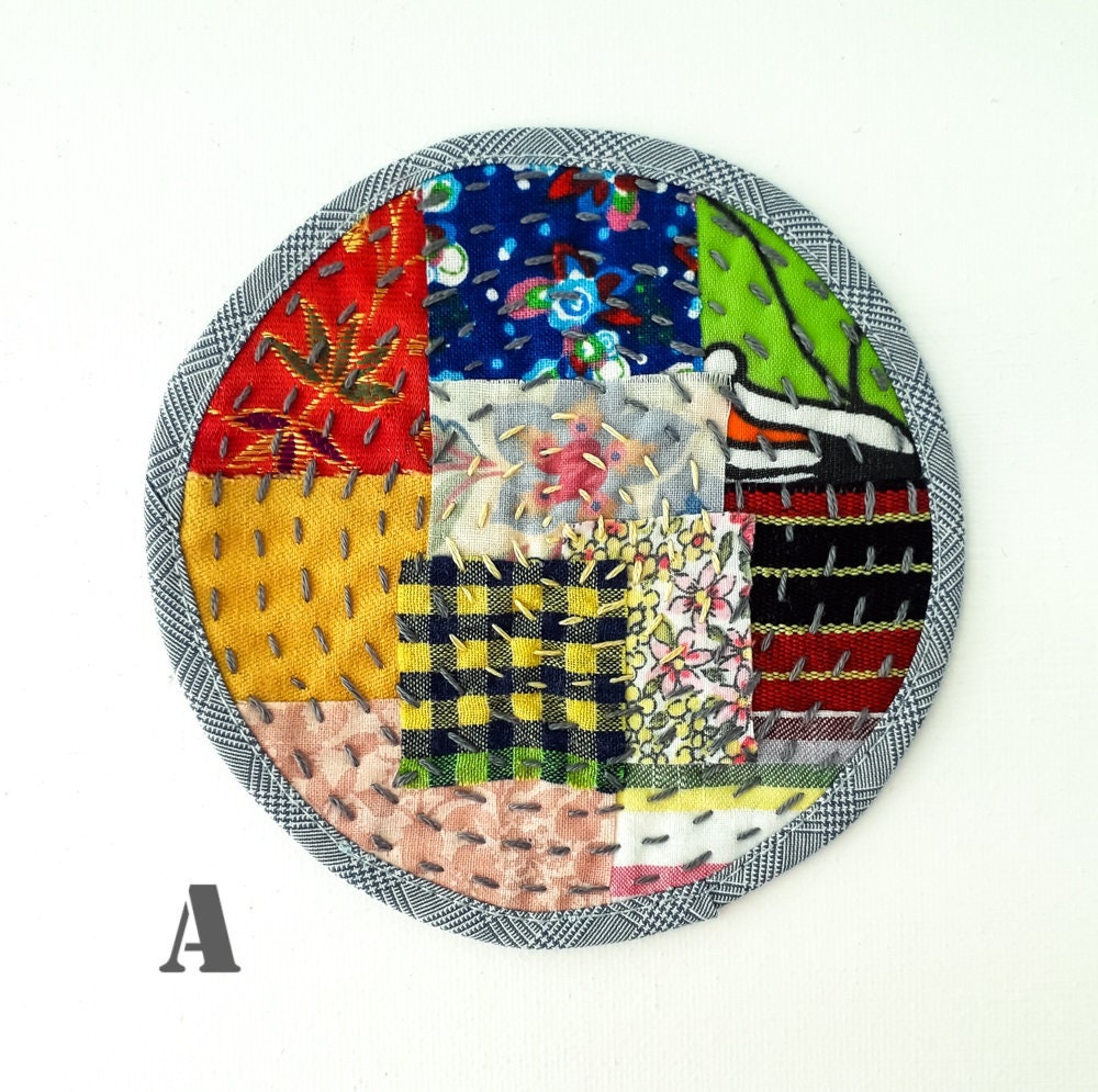 Round Patches Boro Patchwork Hand Embroidered Appliques Slow Stiching ...