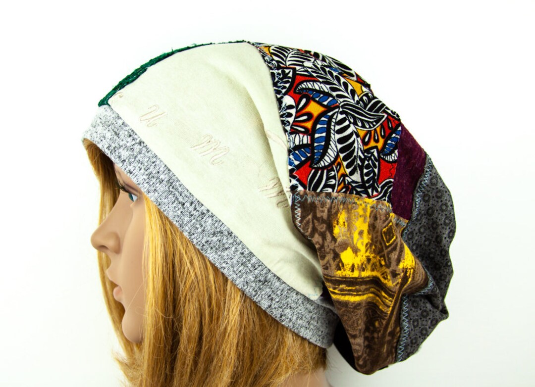Summer Beanie Upcycled Cotton Jersey Fabric Patchwork Long - Etsy