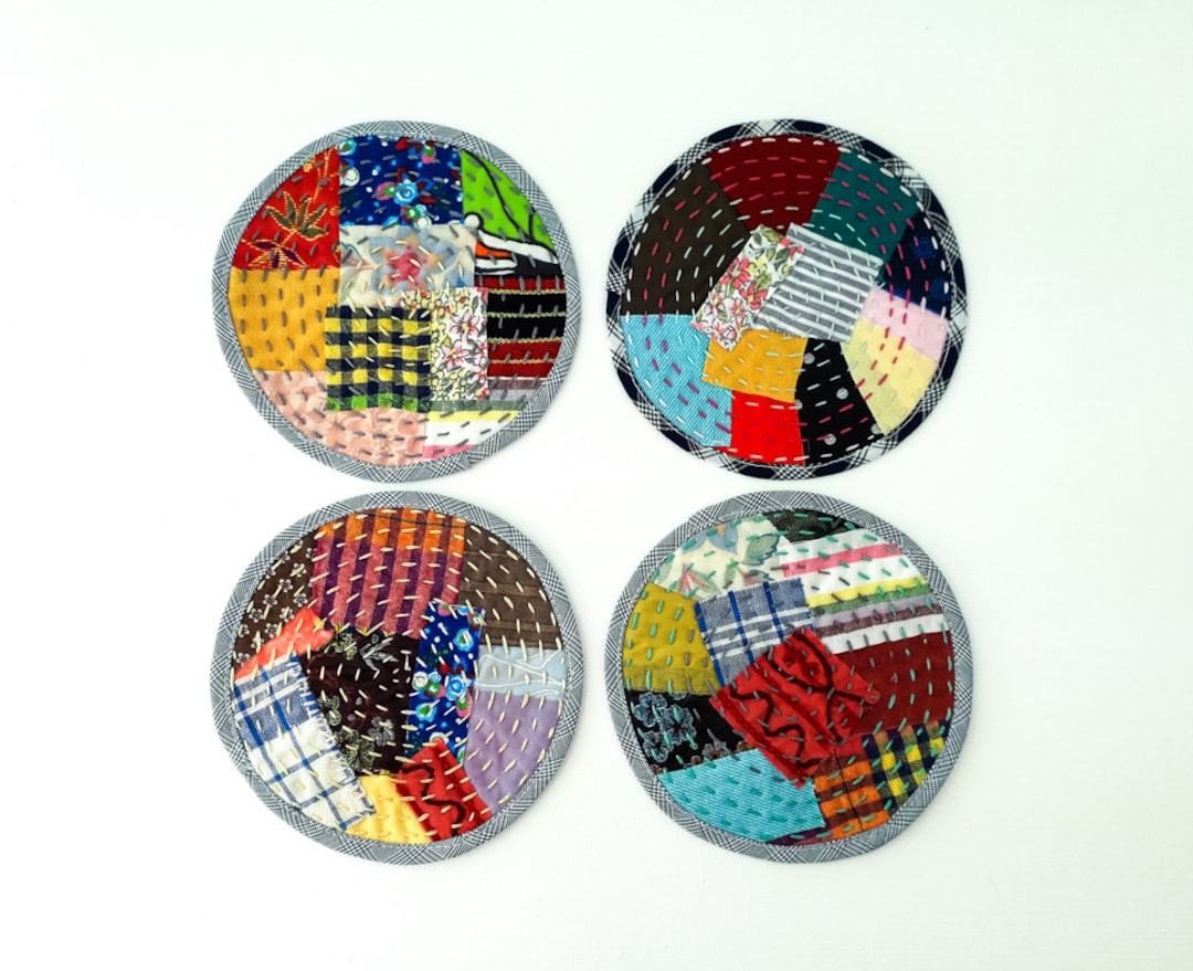 Round Patches Boro Patchwork Hand Embroidered Appliques Slow Stiching ...