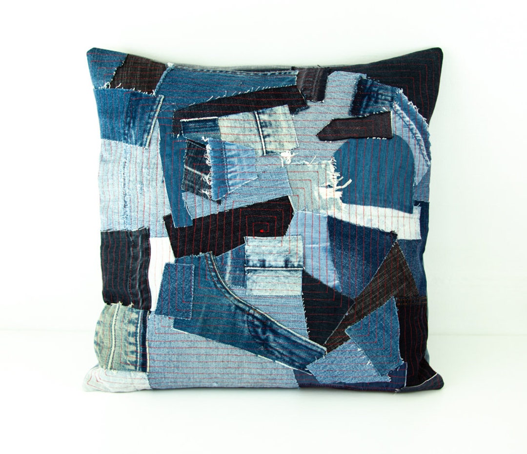 Boro Cushion Pillow Cover Upcycled Denim Quilted Crazy Patchwork ...