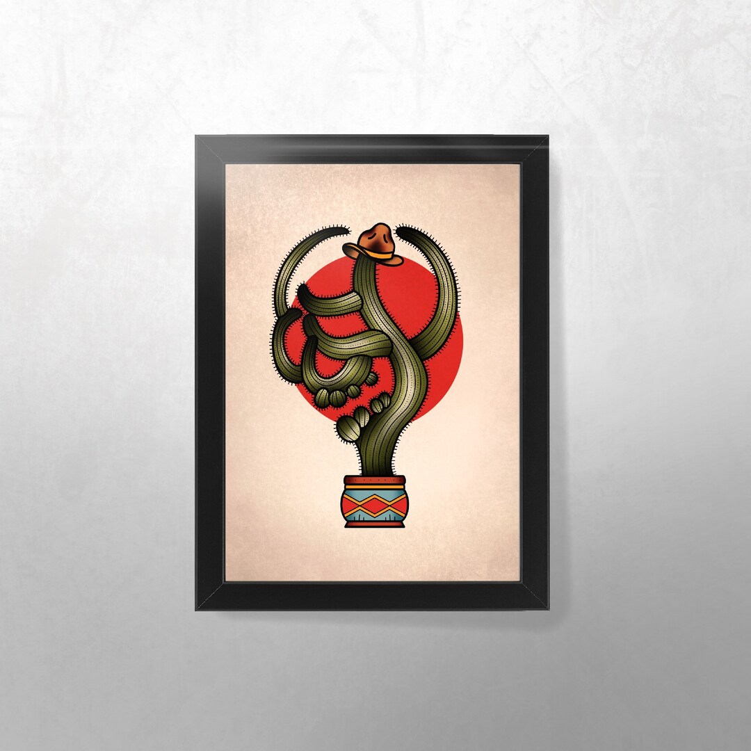 Cactus Brawler Cowboy Tattoo Design Print Framed Options - Etsy