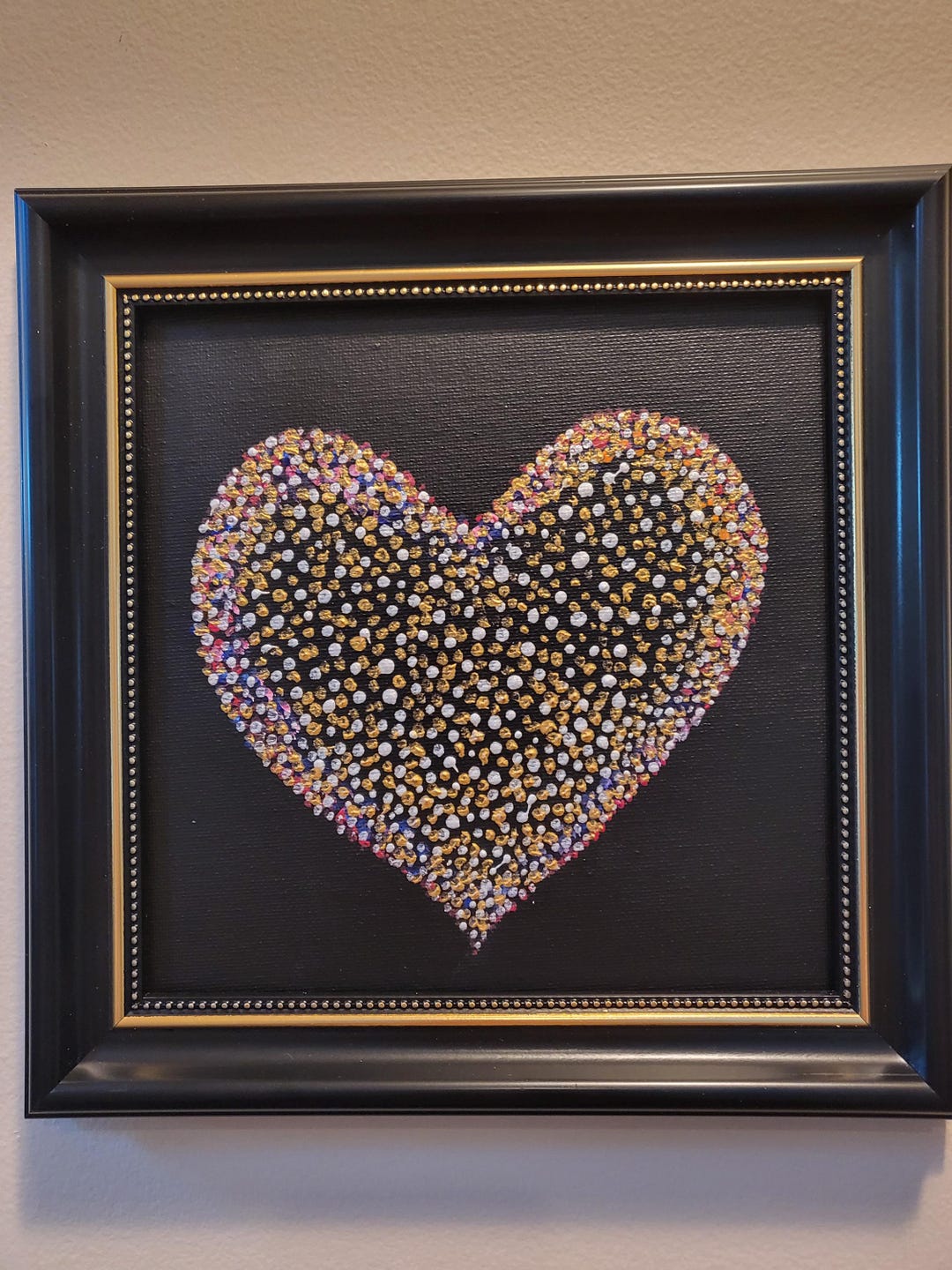 Metallic Heart Dot Art Painting, Framed Pointillism (10x10 Inches) - Etsy