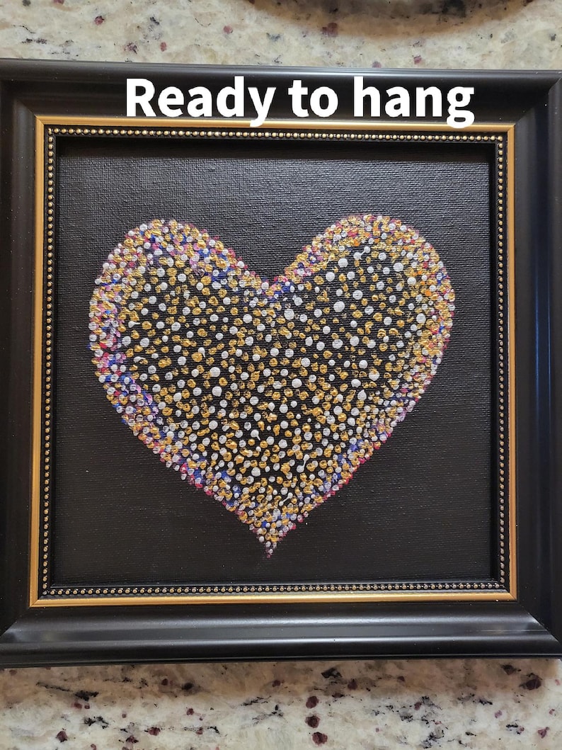 Metallic Heart Dot Art Painting, Framed Pointillism (10x10 Inches) - Etsy