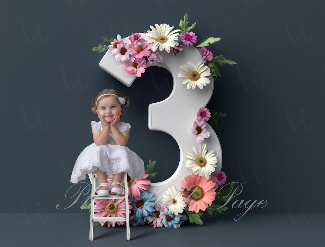 Digital Third 3 Birthday Three Backdrop Photography for Baby Girl ...