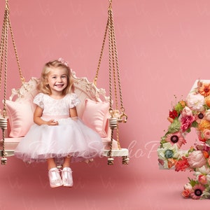 Digital 4th Birthday Four Backdrop, Birthday Four Background, Baby Girl ...