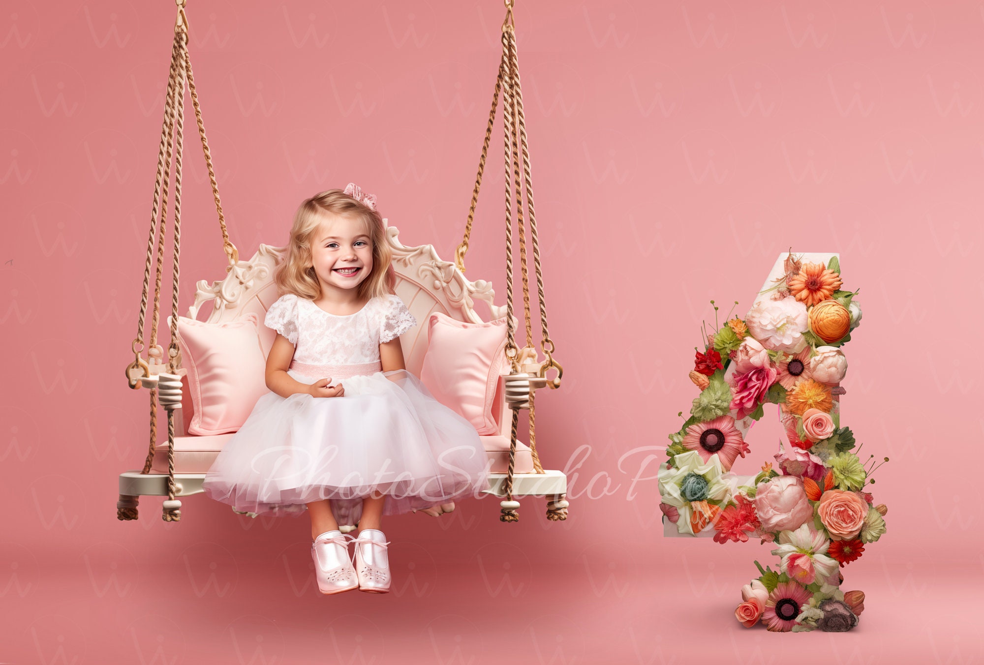 Digital 4th Birthday Four Backdrop, Birthday Four Background, Baby Girl ...