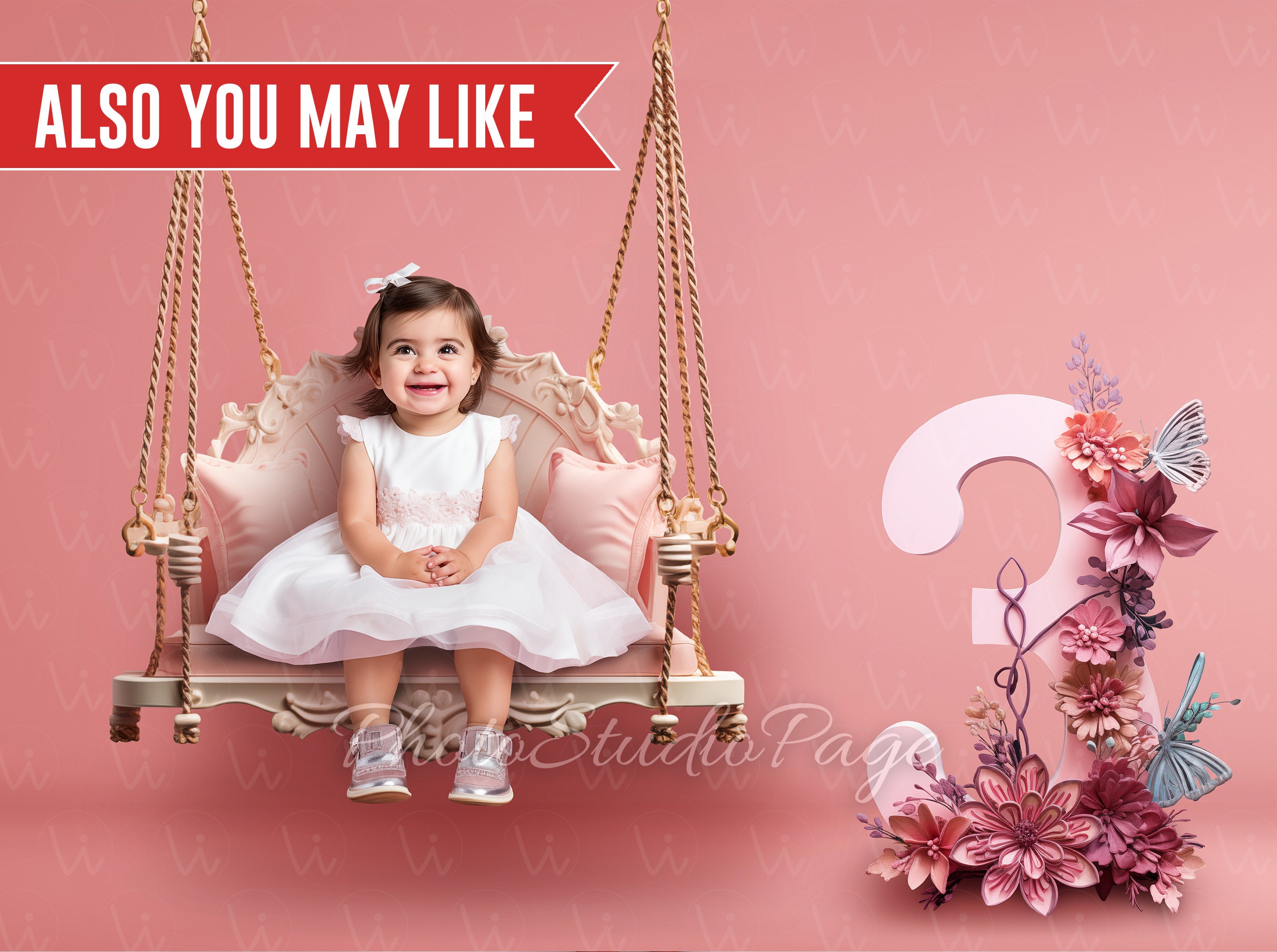 Digital Third Birthday Three 3 Backdrop Background for Baby Girl ...