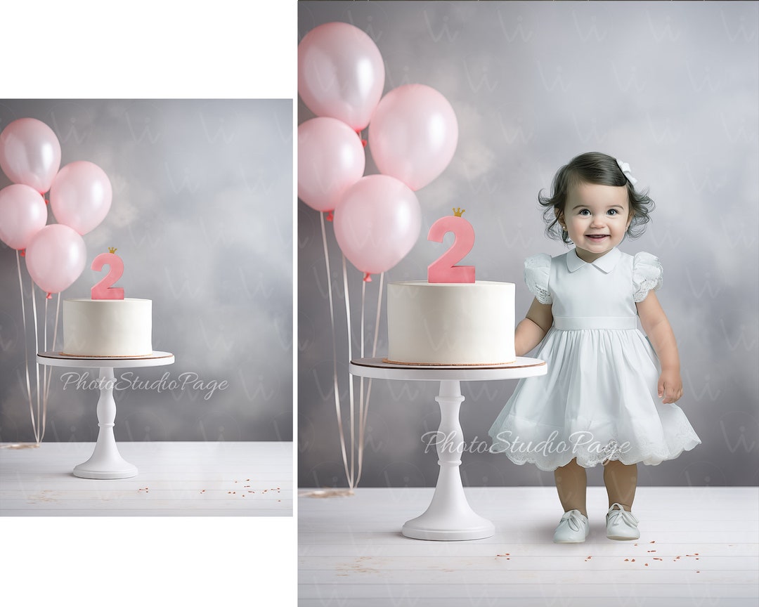 Digital 2 Two Year Second Birthday Backdrop, Baby Girl Birthday Gift ...