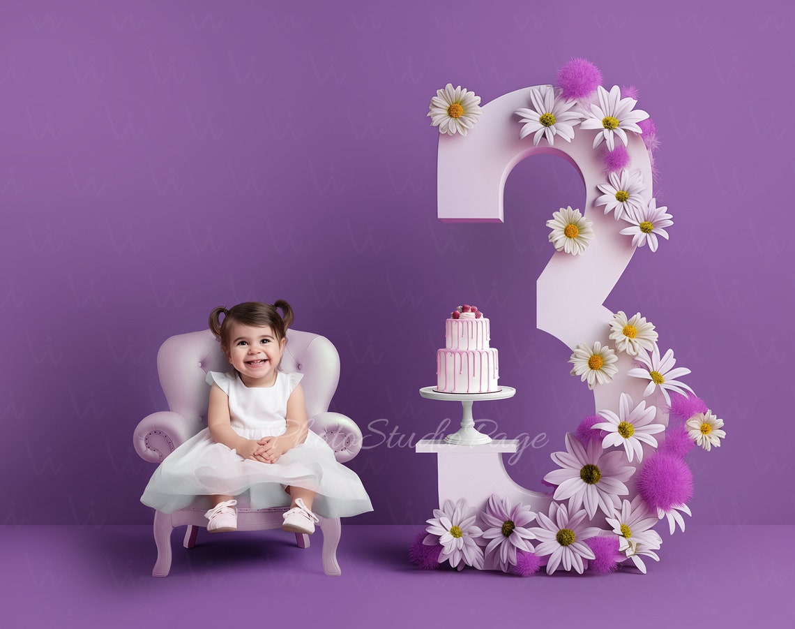 Digital Birthday Backdrop | 3rd Birthday Background | Three Years Old ...
