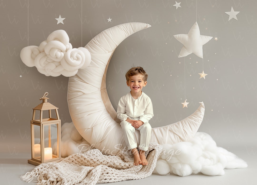 Digital Backdrop Baby Gray Background Photography Moon Backdrop, Boy ...