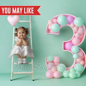 Digital Third Birthday Three 3 Backdrop Background for Baby Girl on the ...