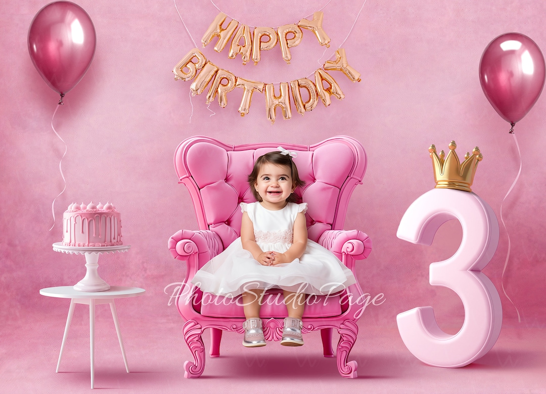 Digital 3 Three Year Third Birthday Backdrop, Birthday Three Background ...