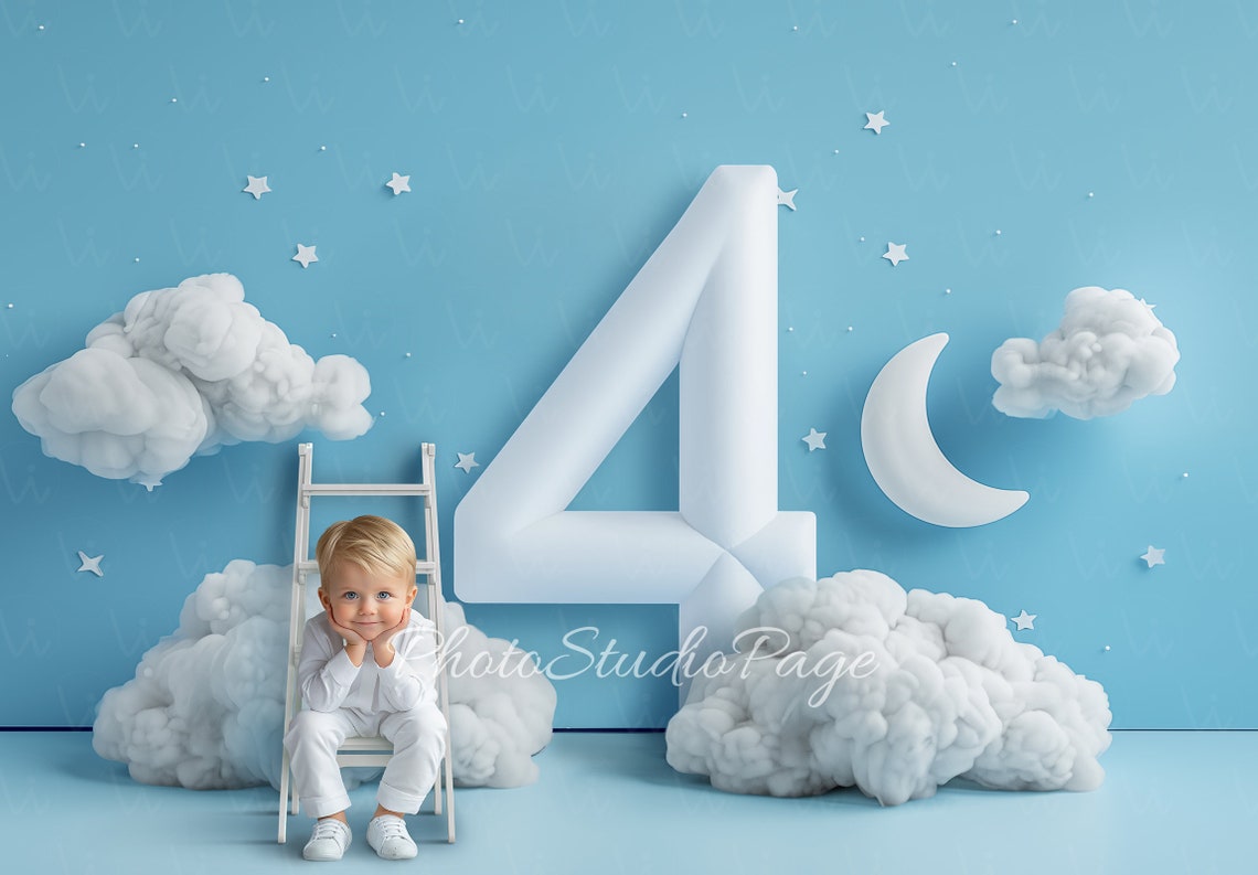 Digital 4th Fourth Birthday Four Backdrop Background 4 Years Old ...