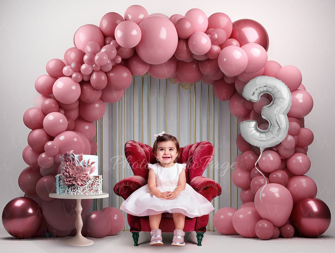 3rd Birthday Arch Background Third 3 Birthday Three Digital Backdrop ...
