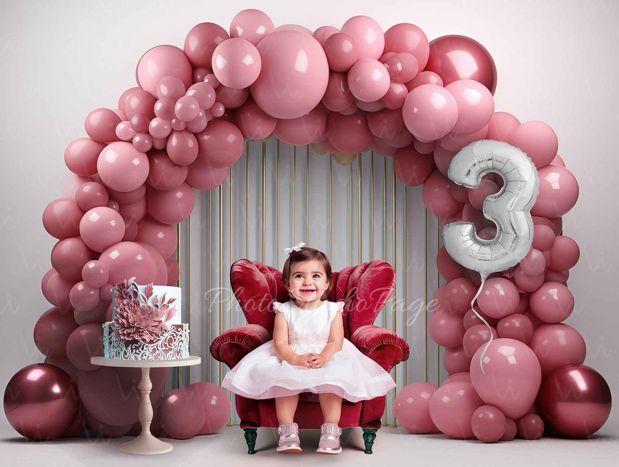 3rd Birthday Arch Background Third 3 Birthday Three Digital Backdrop ...