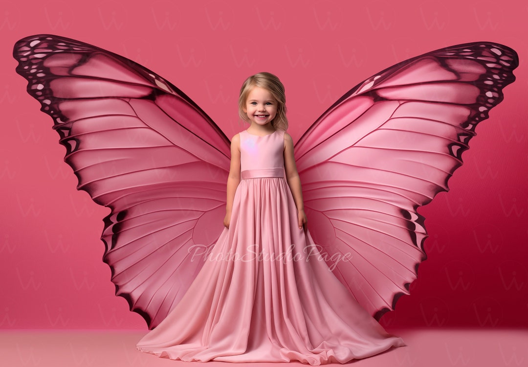 Digital Backdrop With Little Girl in Evening Dress and Butterfly Wings ...