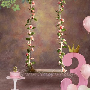 Digital Third Birthday Three 3 Backdrop Background for Baby Girl on the ...