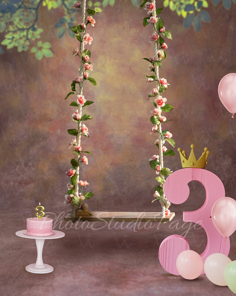 Digital Third Birthday Three 3 Backdrop Background for Baby Girl on the ...