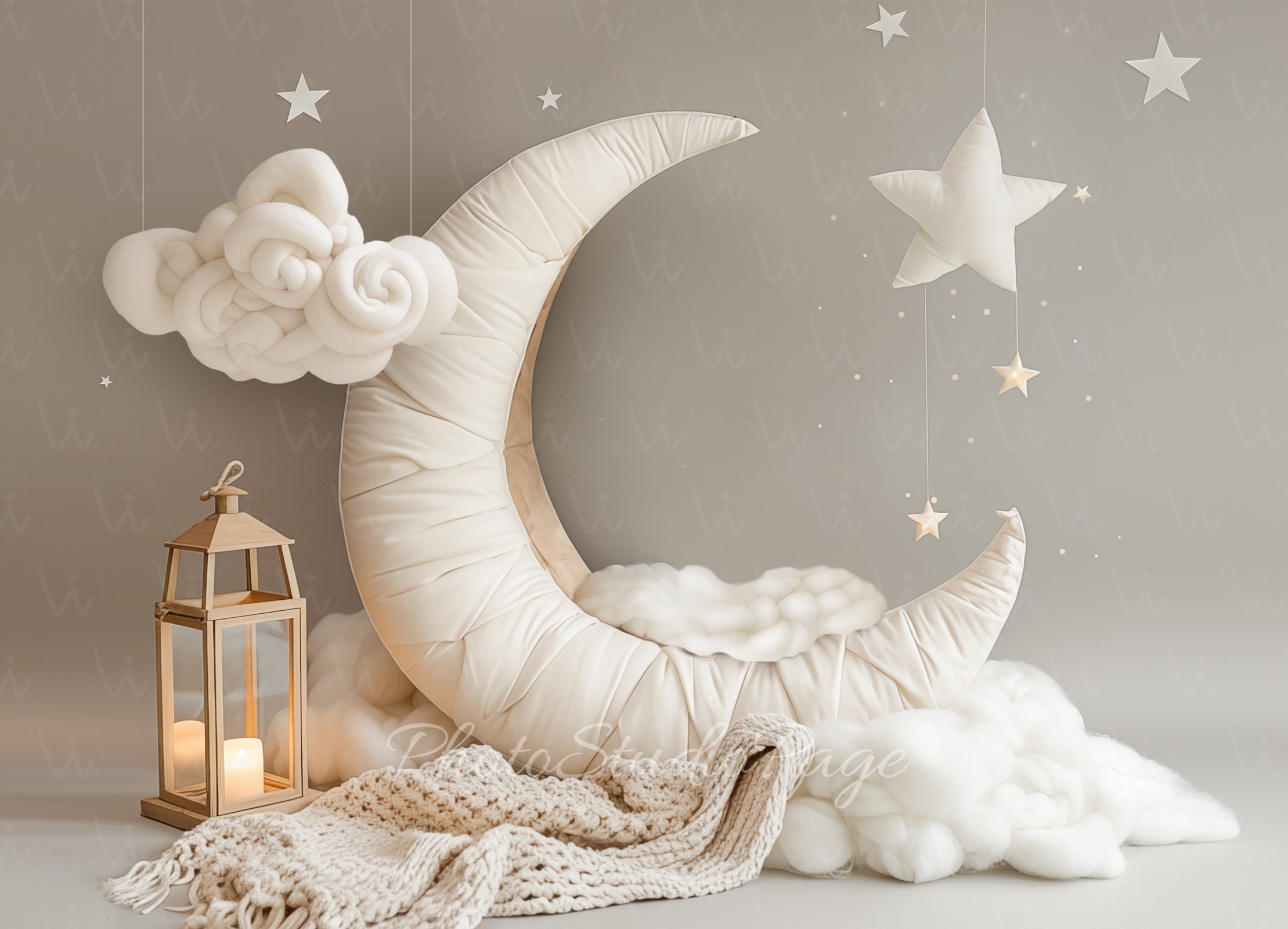 Newborn Digital Backdrop, Moon Background Boy Girl Gray Background ...