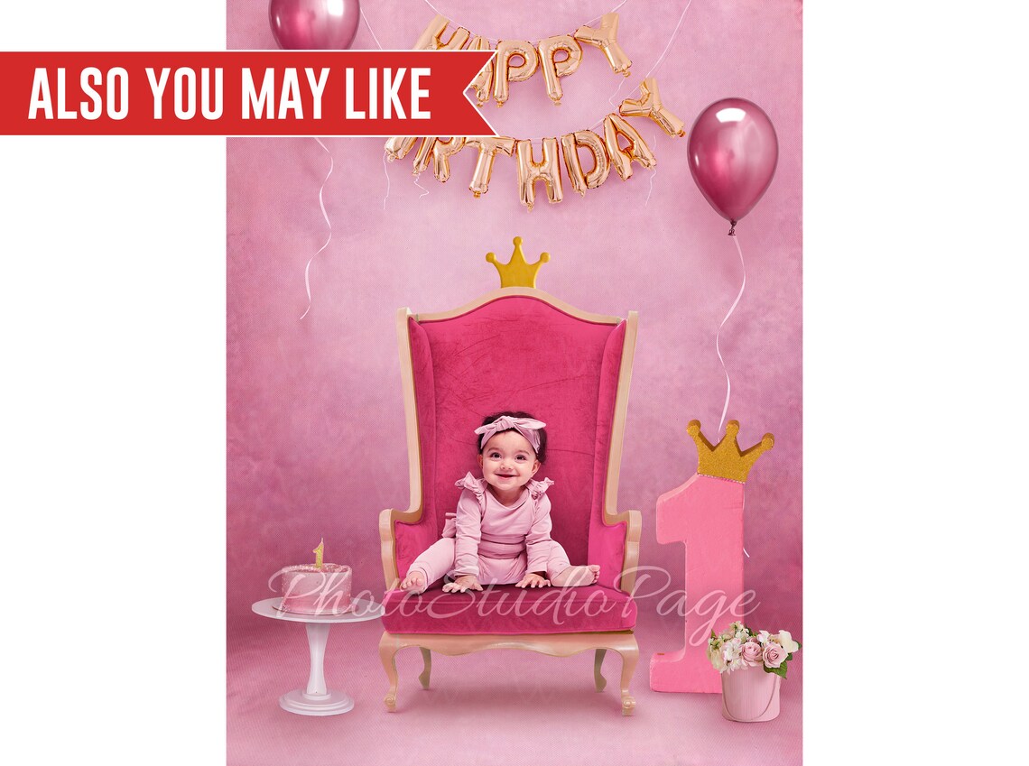 Digital 1 One Year First Birthday Backdrop, First Birthday Baby Girl ...
