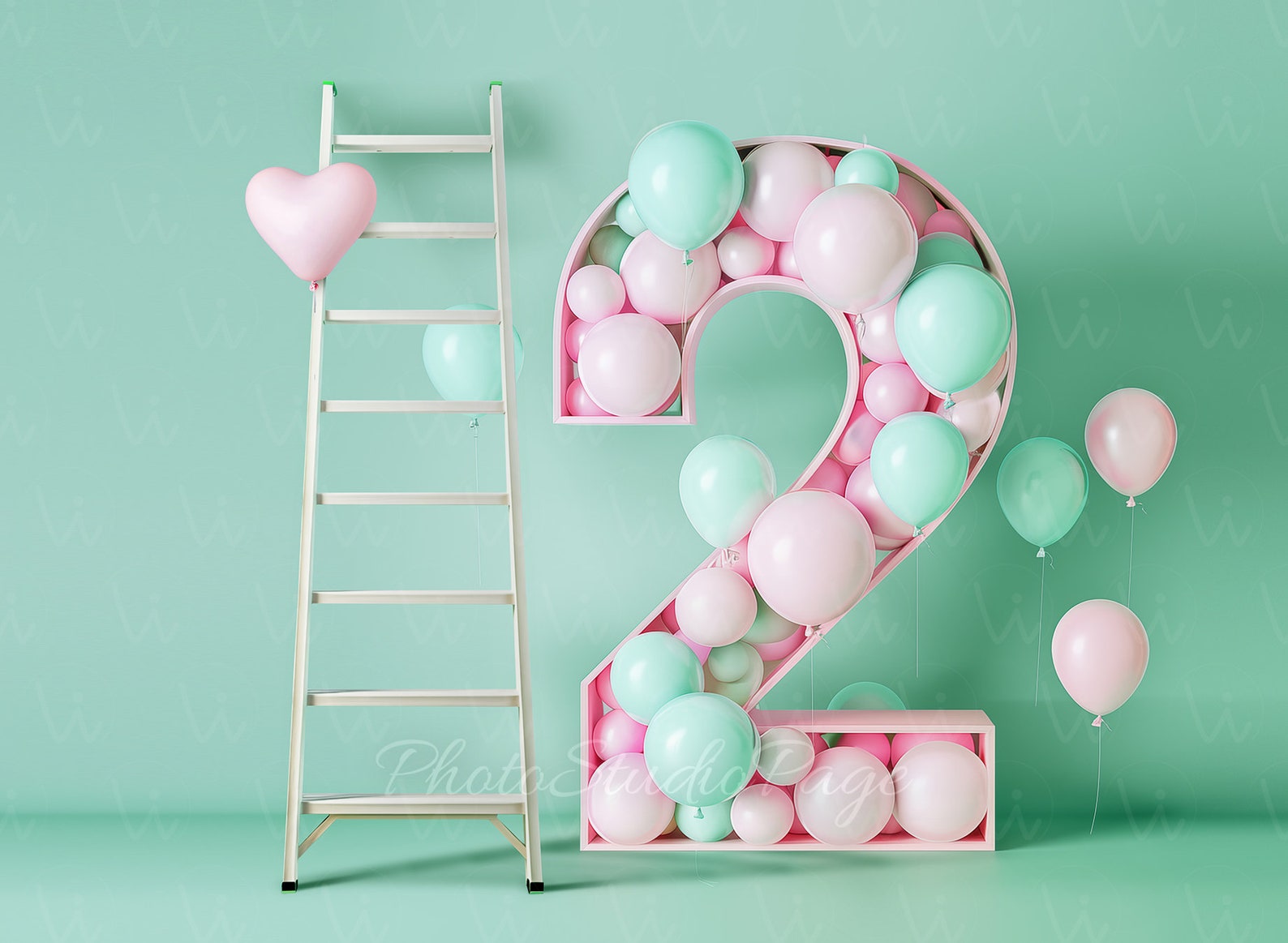 Digital 2nd Second Birthday Two Backdrop for Baby Girl Sitting on the ...