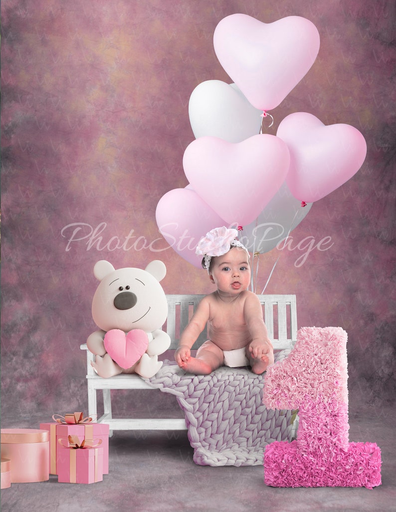 Digital First Birthday Backdrop, One Year Baby Girl Digital Backdrop ...