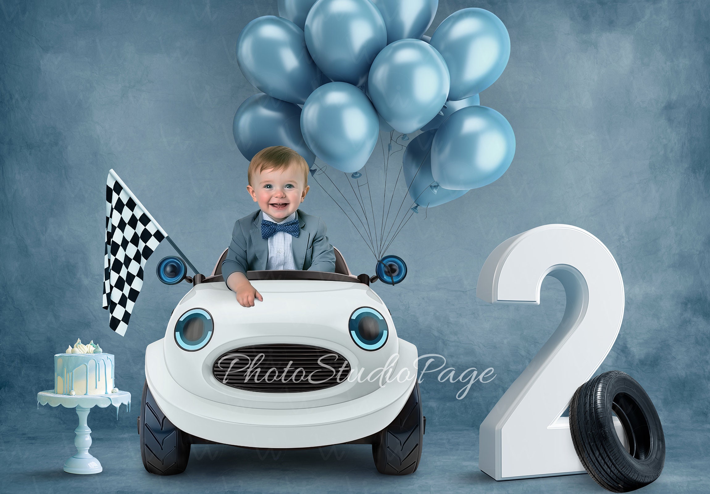Digital Baby Boy Birthday Backdrop, 2nd Year Second Birthday Two ...