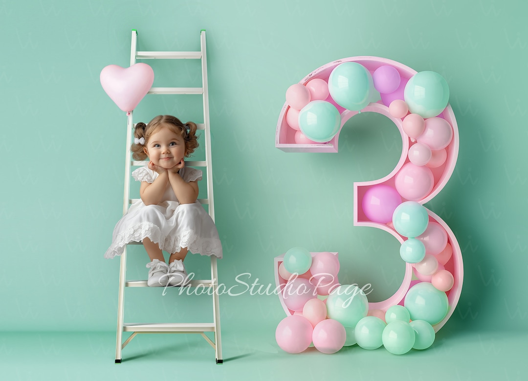 Digital Third Birthday Three 3 Backdrop Background for Baby Girl ...