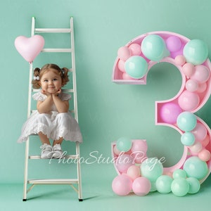 Digital Third 3 Year Birthday Backdrop, Baby Girl Birthday Background ...