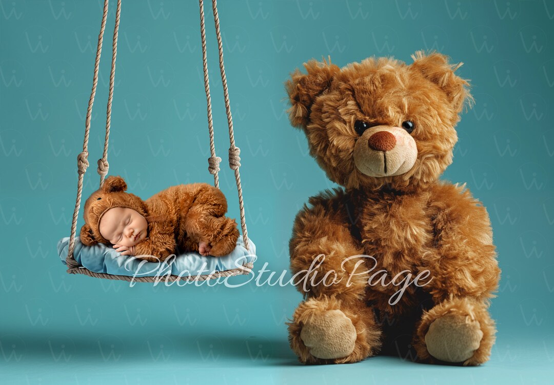 Newborn Digital Backdrop for Baby Boy Sleeping on the Swing With Big ...