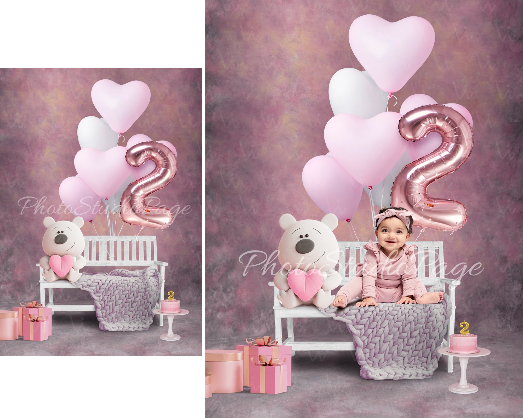 Digital 2 Two Year Second Birthday Backdrop, Baby Girl Digital Backdrop ...