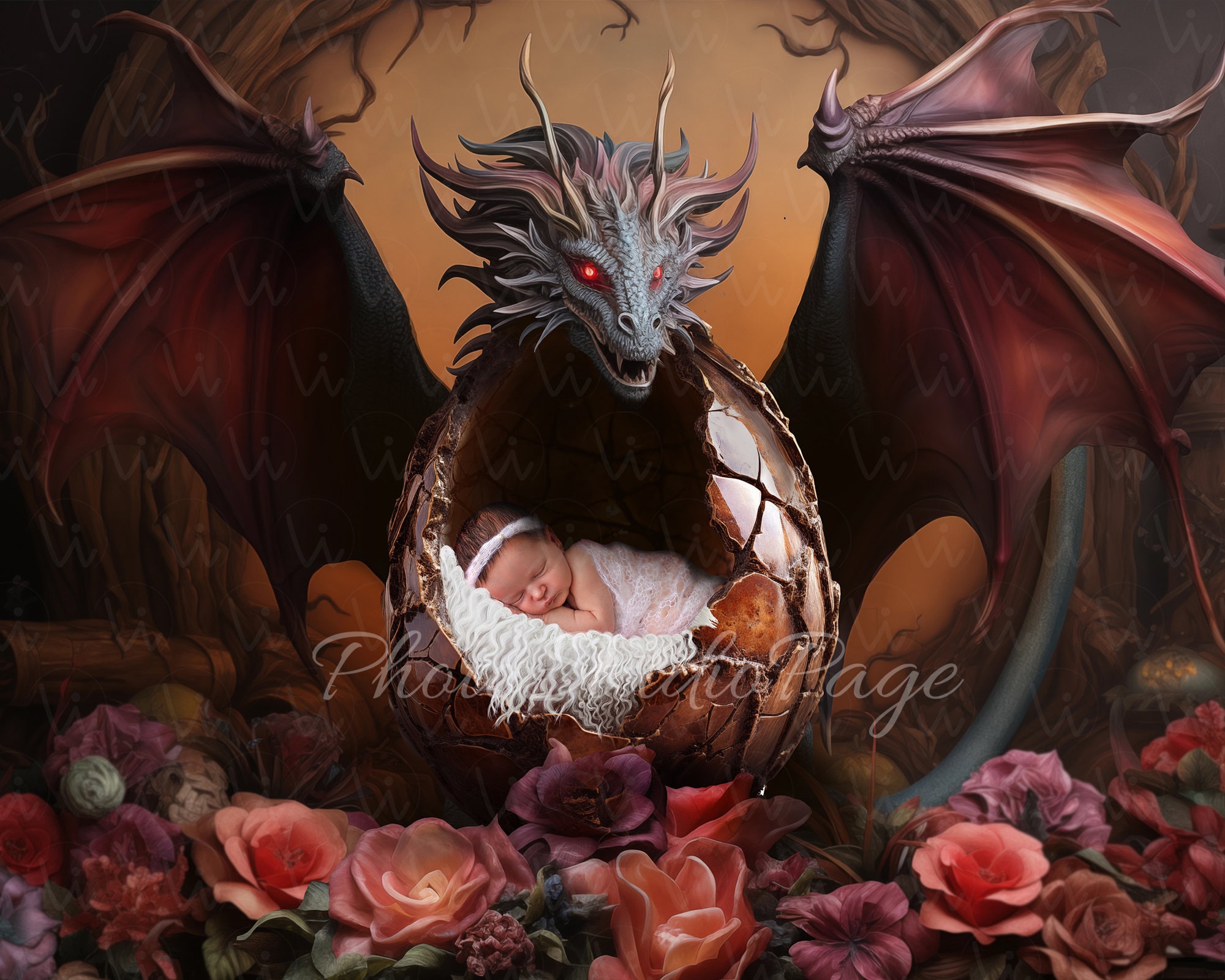 Digital Newborn Dragons Egg Backdrop, Chinese Dragon Year Background, Dragon Background, Newborn ...