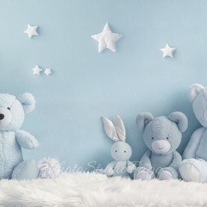Digital Baby Boy Backdrop Bear Blue Background Baby Photography Nursery ...