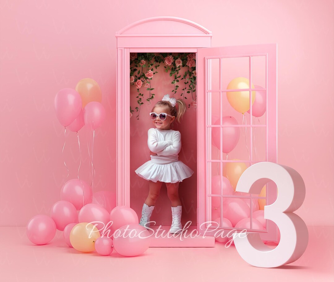Digital Third 3 Year Birthday Backdrop Little Girl Birthday Pink ...