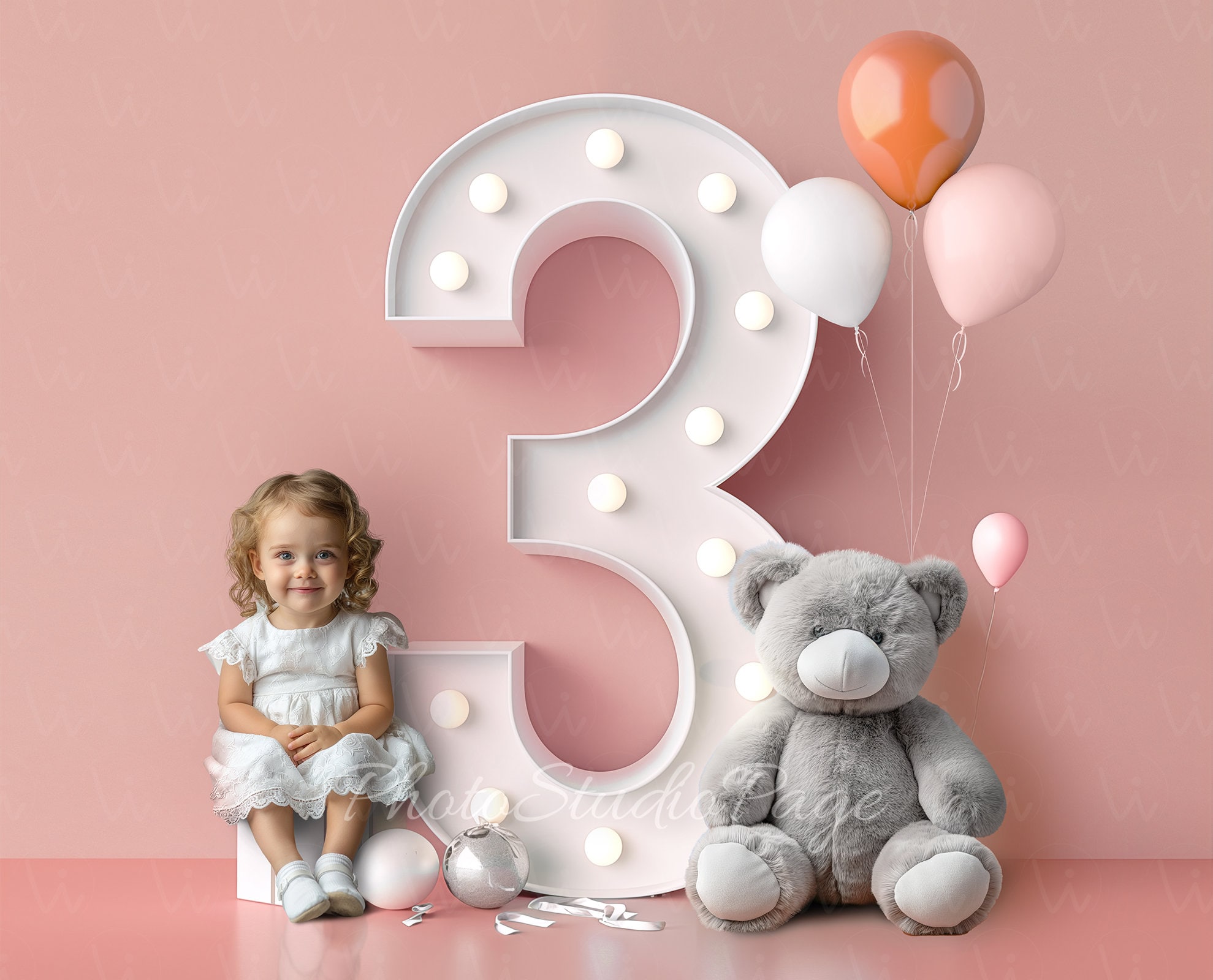 Digital 3rd Third Birthday Backdrop for Baby Girl Background Birthday ...