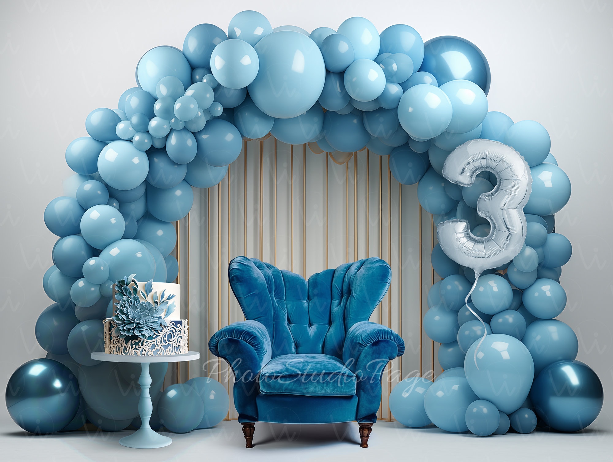 Digital 3 Years Third Birthday Backdrop, Birthday Arch Background, Boy ...
