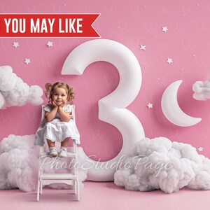 Digital Third 3 Year Birthday Backdrop Little Girl Birthday Pink ...