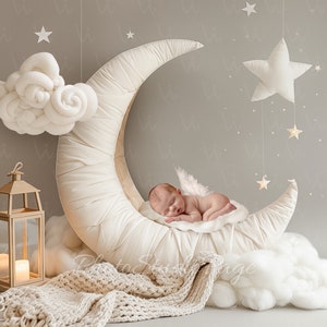 Newborn Digital Backdrop, Moon Background Boy Girl Gray Background ...
