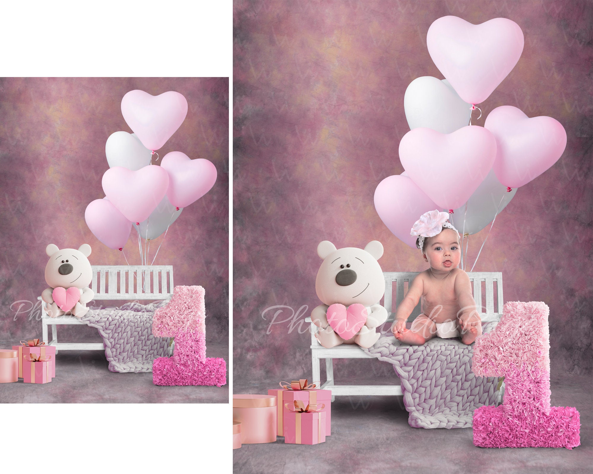 Digital First Birthday Backdrop, One Year Baby Girl Digital Backdrop ...