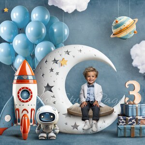 Digital 3 Three Year Third Birthday Backdrop, Baby Boy Digital Backdrop ...