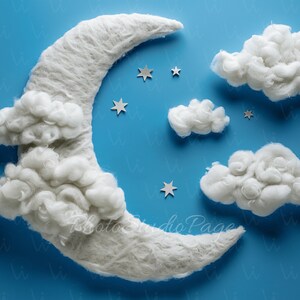 Newborn Digital Backdrop for Boy on Moon Background on Blue Background ...
