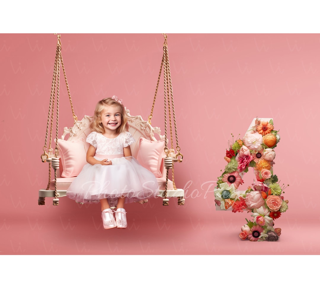 Digital 4th Birthday Four Backdrop, Birthday Four Background, Baby Girl ...