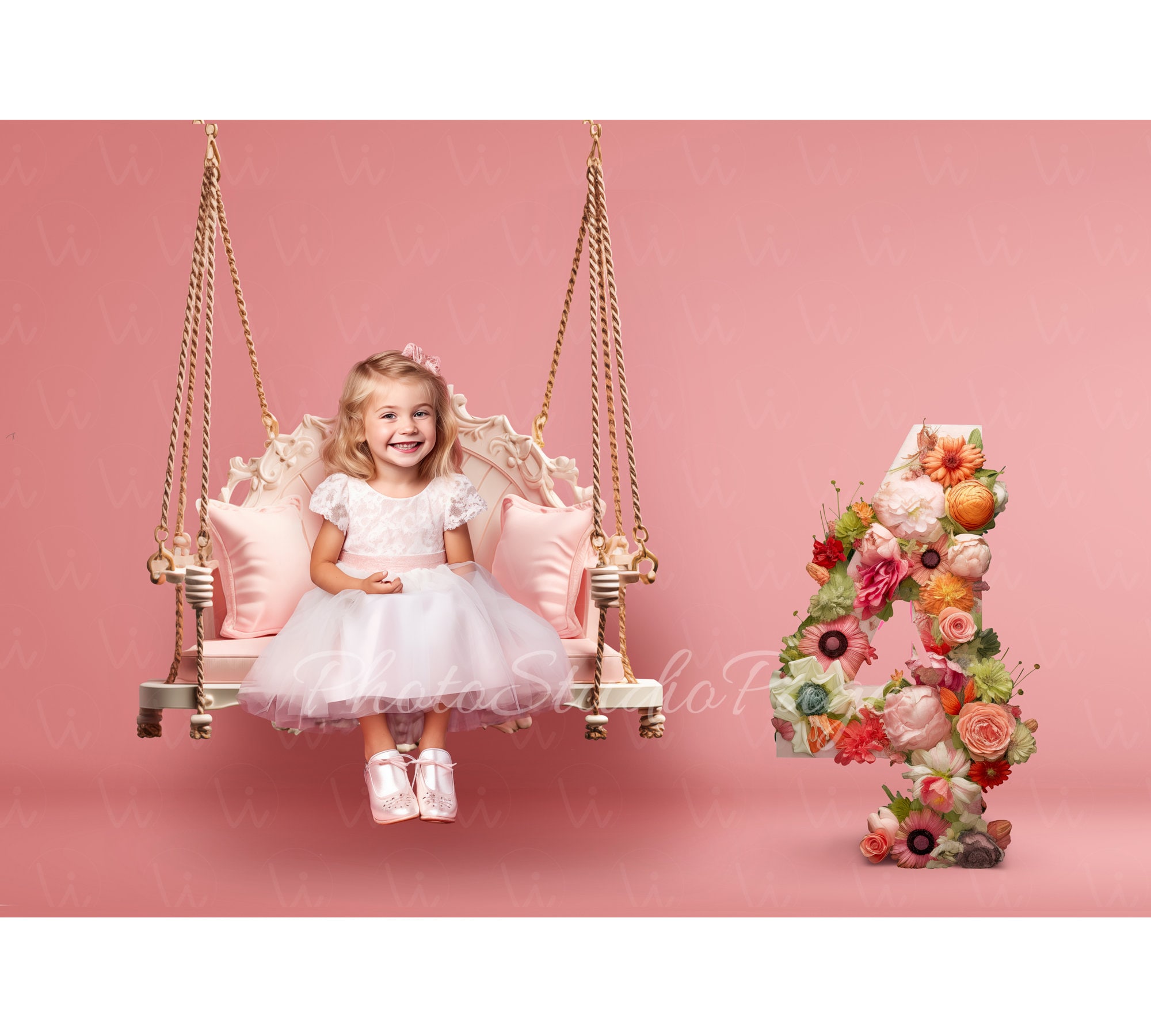 Digital 4th Birthday Four Backdrop, Birthday Four Background, Baby Girl ...
