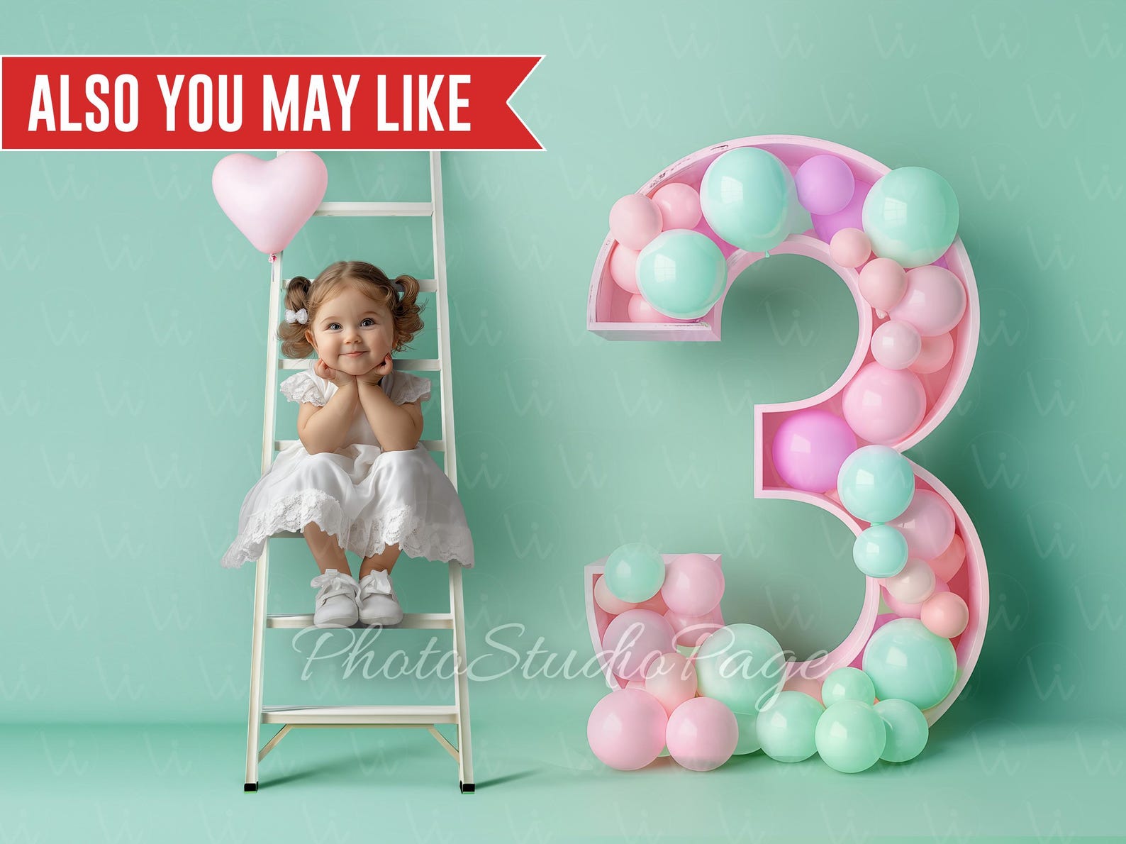 Digital Third 3 Year Birthday Backdrop Little Girl Birthday Pink ...