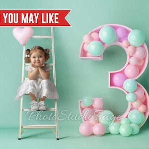 Digital Third 3 Year Birthday Backdrop Little Girl Birthday Pink ...