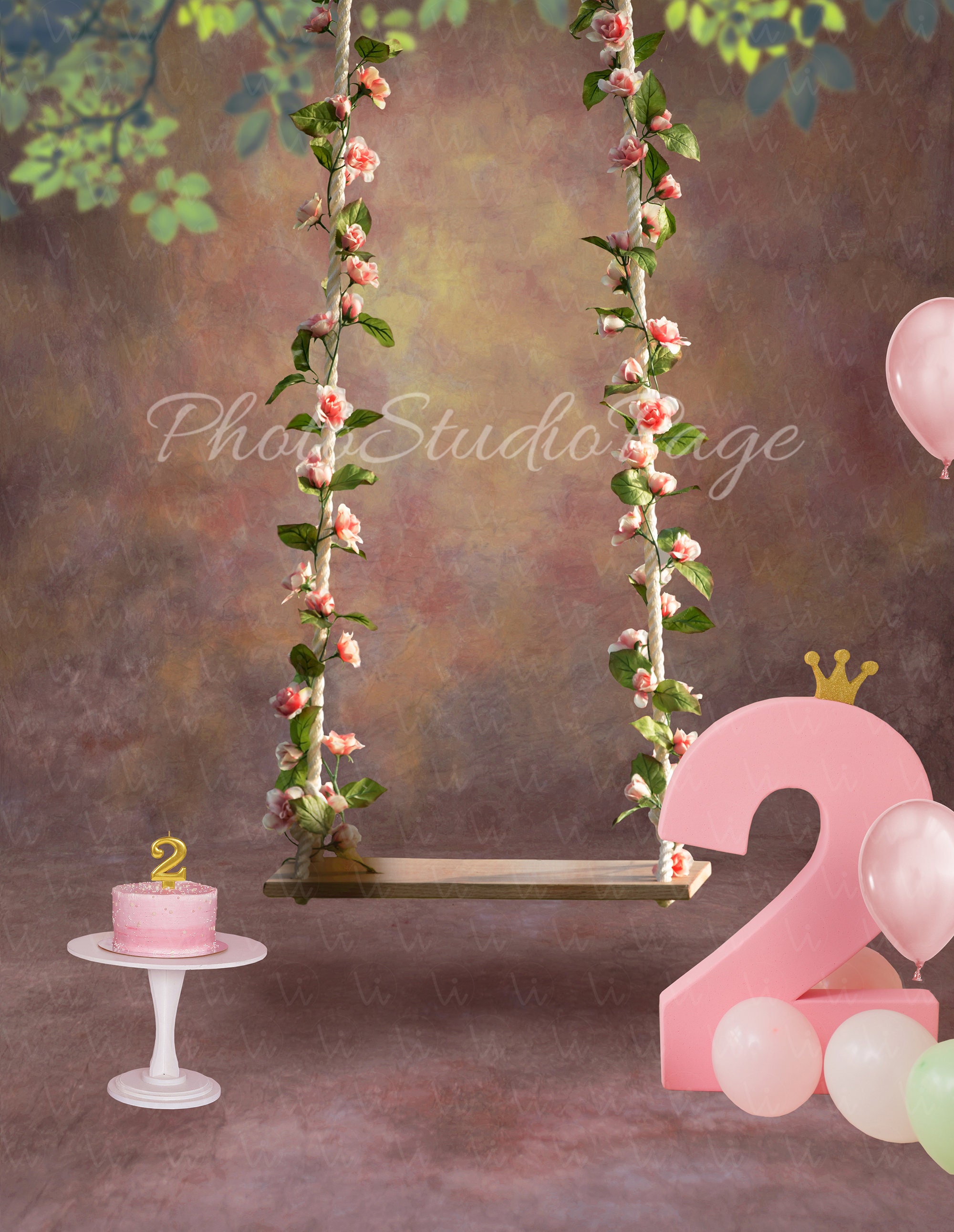 Digital Second Birthday Baby Backdrop, Girl on the Swing Background ...